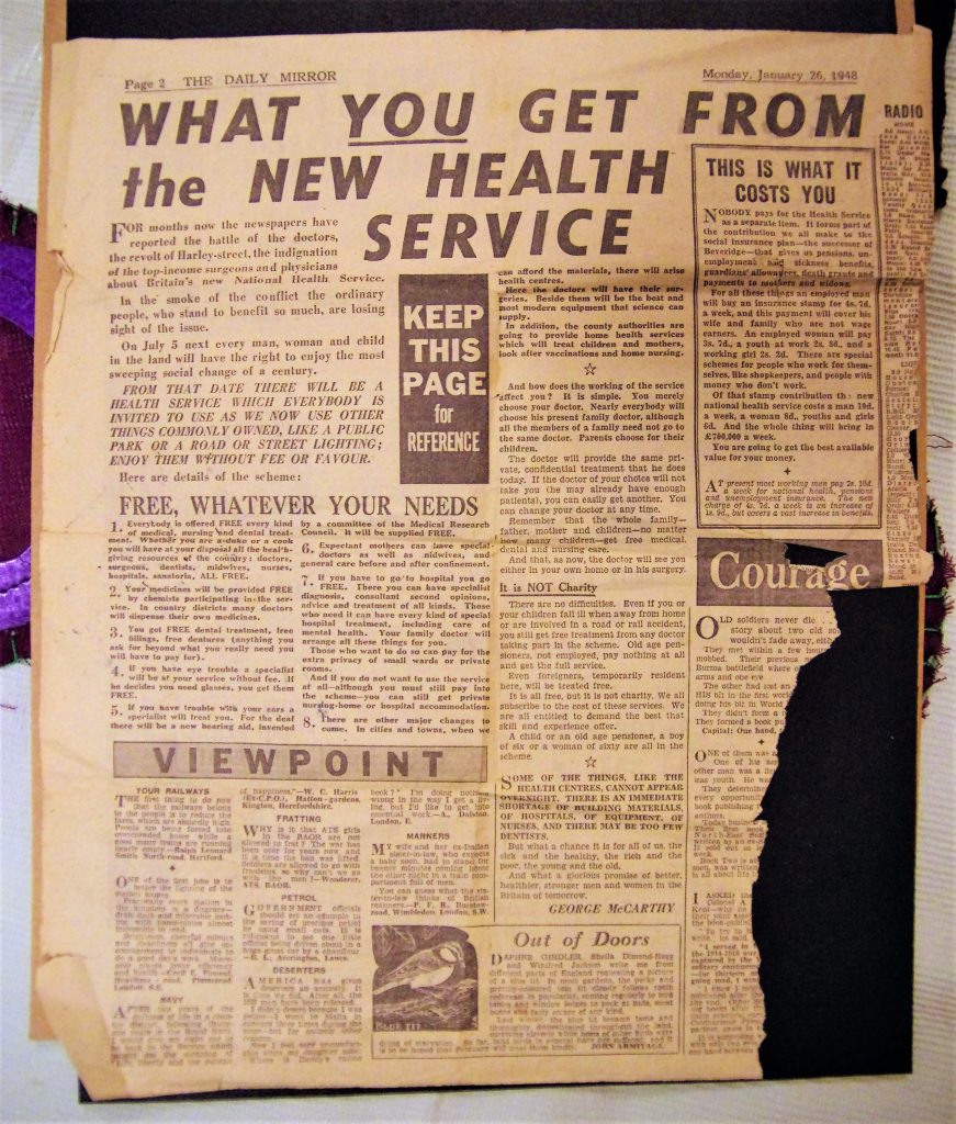 ‘Keep this page for reference!’: Early newspaper clipping about the NHS ...